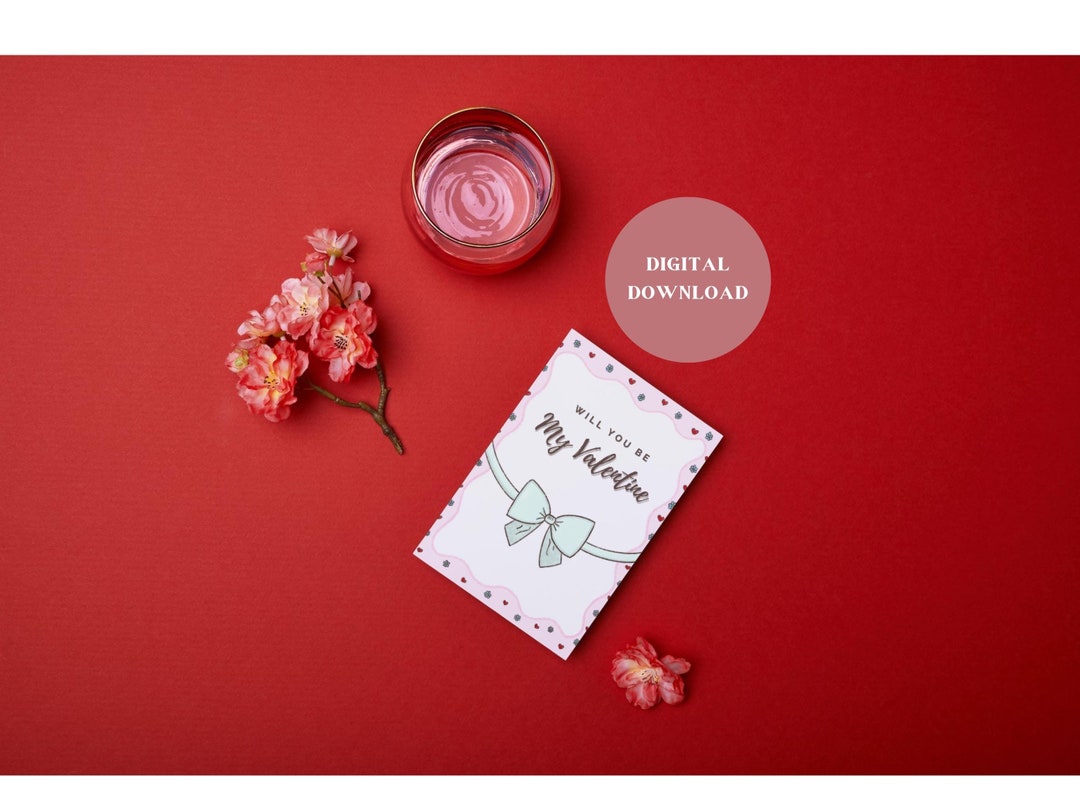 Printable Be My Valentine With Bow Card |instant Download| - Etsy