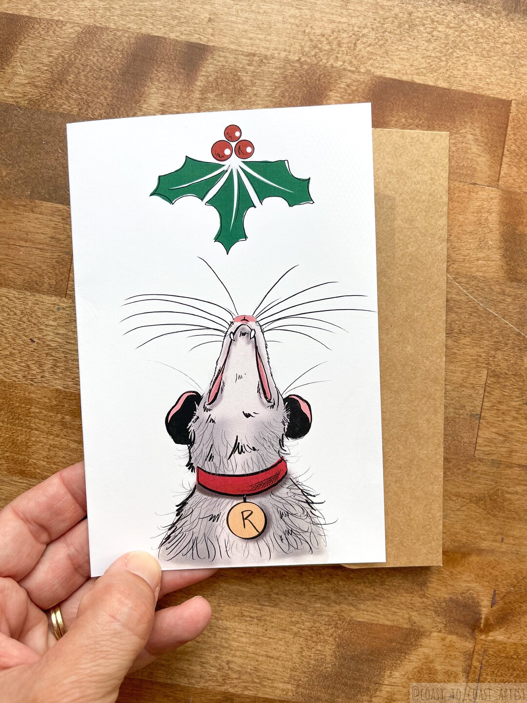 Greeting Card : Merry Mistletoe Christmas Animal Rosie Opossum Possum ...