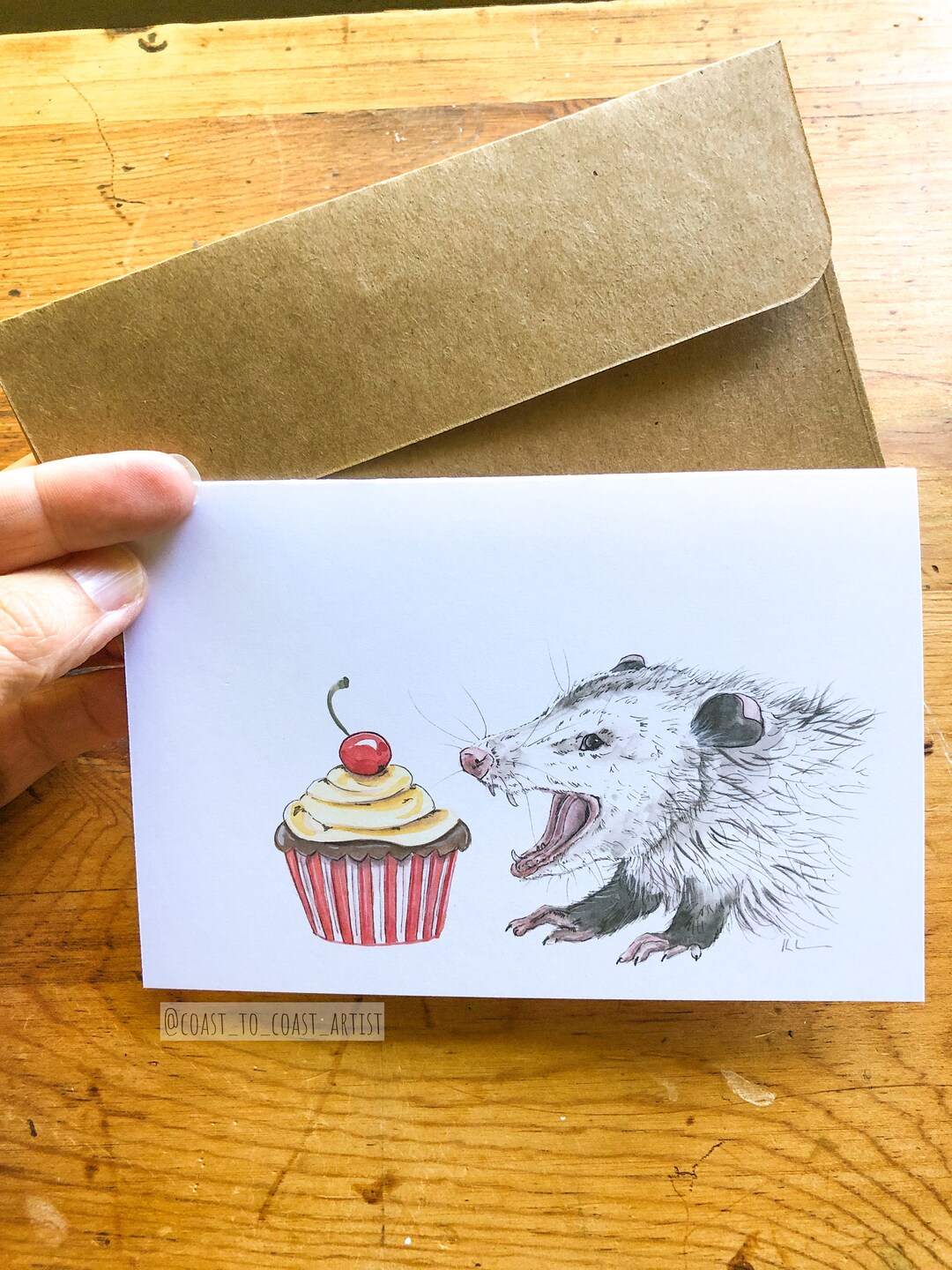 Greeting Card : Birthday Cupcake Opossum Possum, Art, Stationary ...
