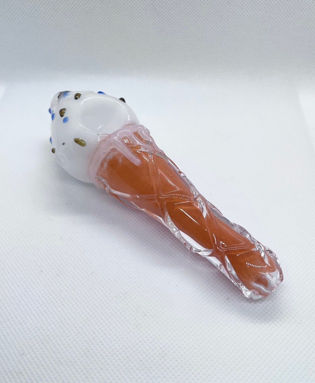 Ice Cream Glass Pipe White Multi-color Sprinkle Iridescent Cone Fumed ...
