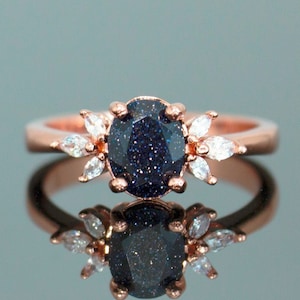 Blue Galaxy Sandstone Ring Womens Nebula Ring Personalized - Etsy