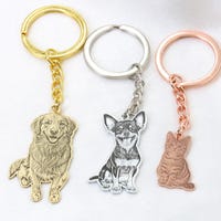 Engraved Pet Portrait Keychain, Personalized Dog and Cat Memorial Tag ...