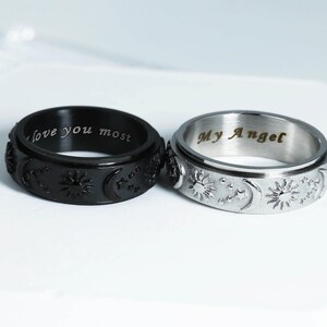Personalized Sun Moon Stars Ring, Matching Couples Ring, Custom Engrave ...