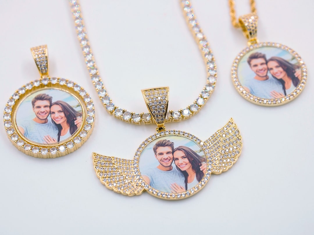 Custom Photo Necklace, Personalized Picture Necklace, Simulated Diamond ...