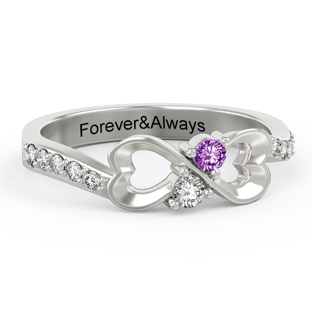 Personalized Promise Ring for Her With 2 Birthstones, 925 Sterling ...