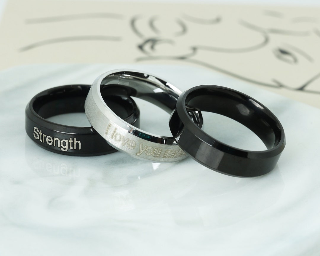Personalized Stainless Steel Ring, Custom Engraved Band, Unisex Ring ...