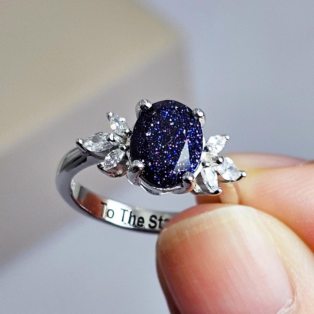 Blue Galaxy Sandstone Ring, Women’s Nebula Ring, Personalized Promise ...