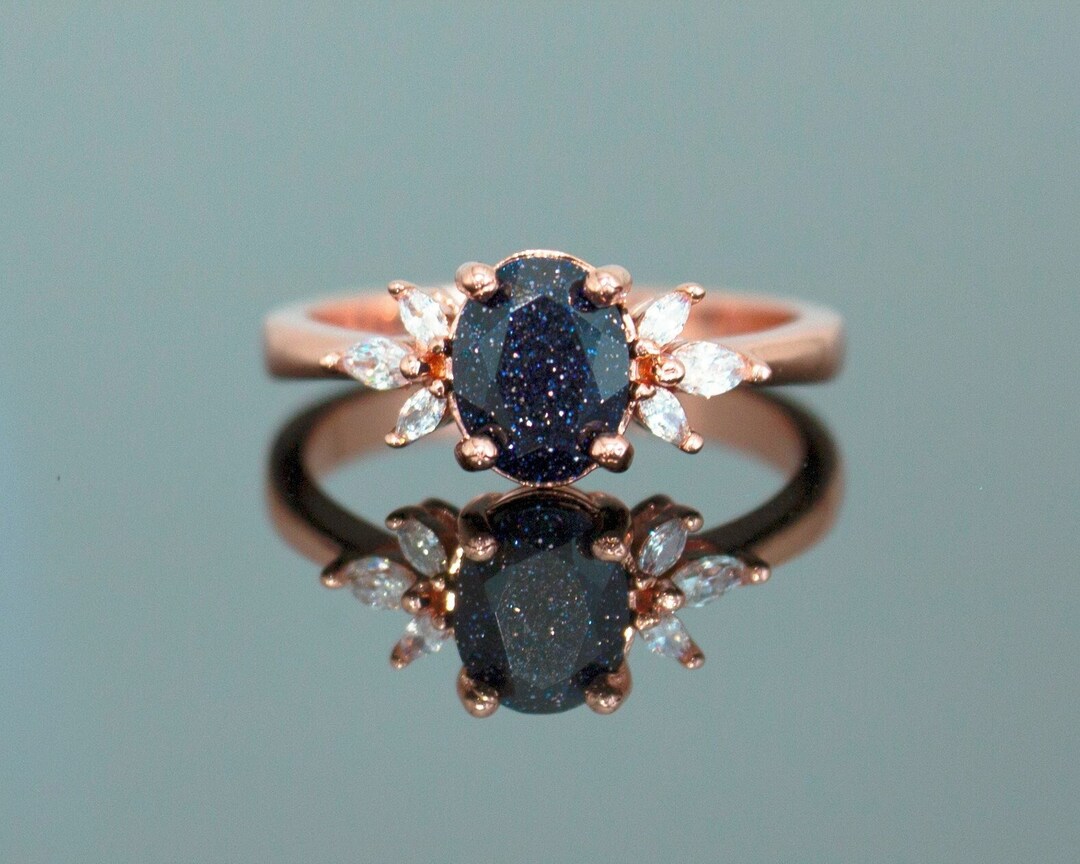 Blue Galaxy Sandstone Ring, Womens Nebula Ring, Personalized Promise ...