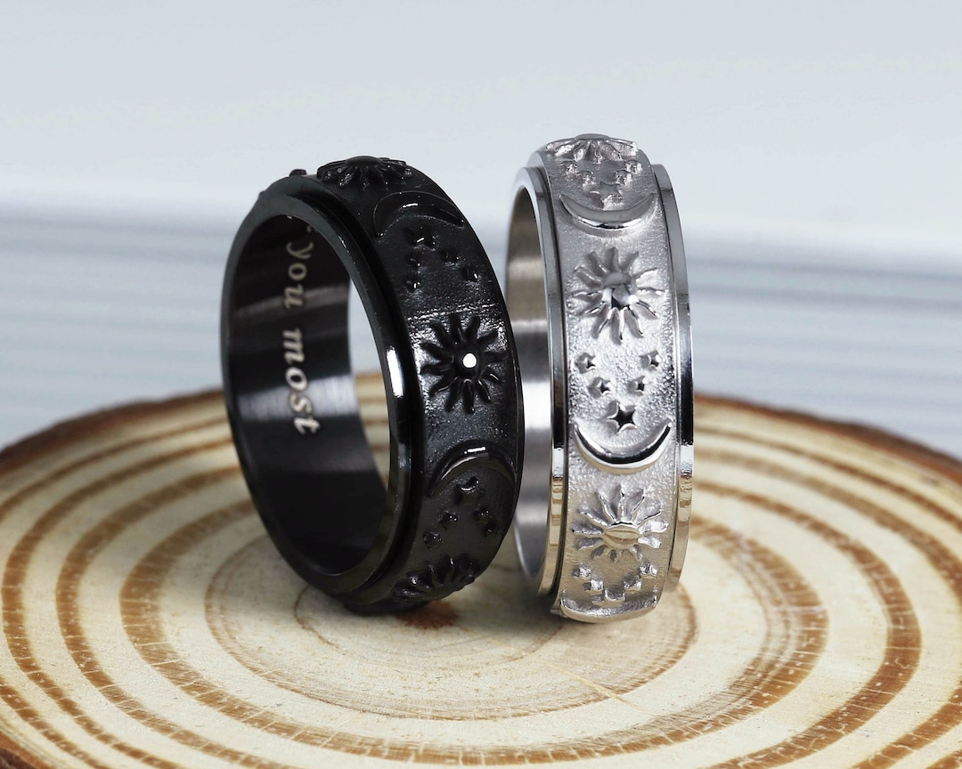 Personalized Sun Moon Stars Ring, Matching Couples Ring, Custom Engrave ...