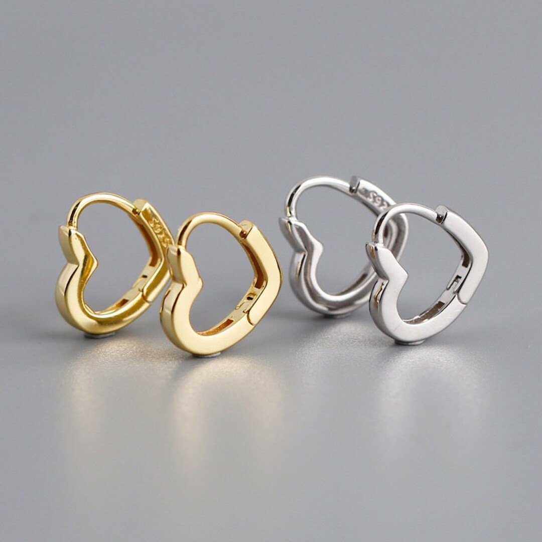 Heart Hoops, 925 Sterling Silver Earrings, Love Heart Huggie Hoops ...