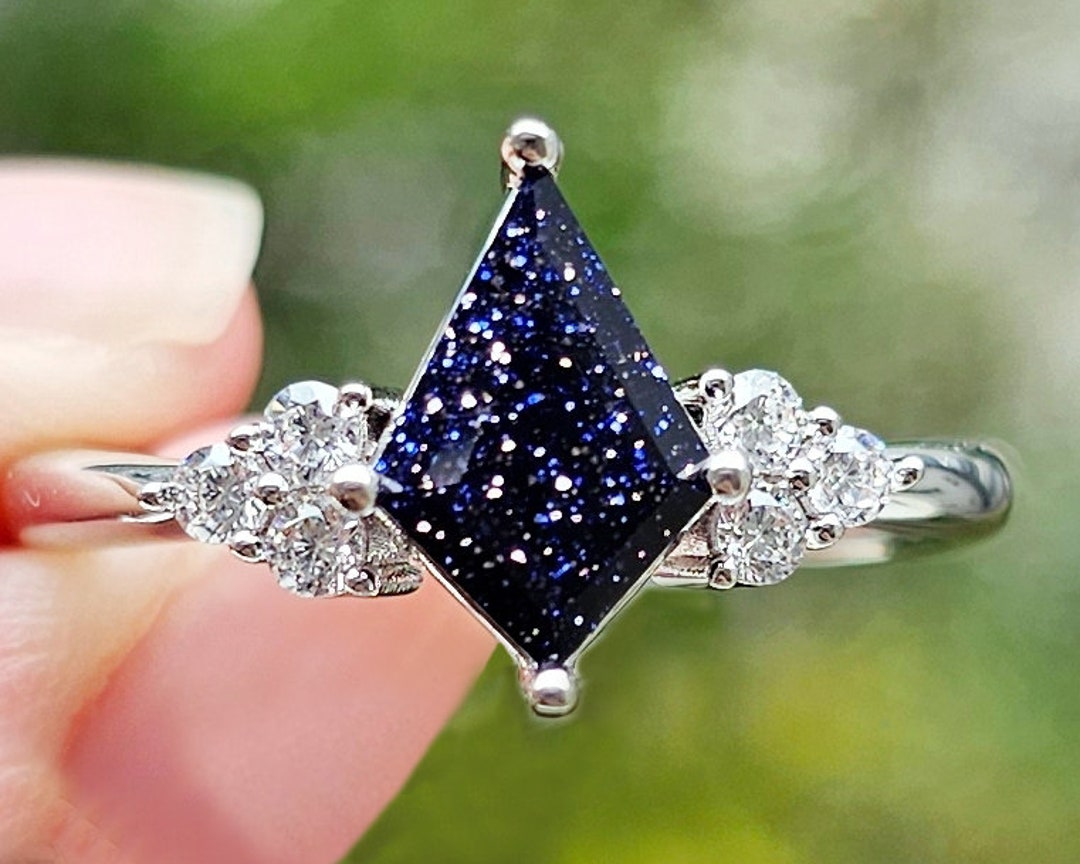 Blue Galaxy Sandstone Ring, Womens Nebula Ring, Personalized Promise ...