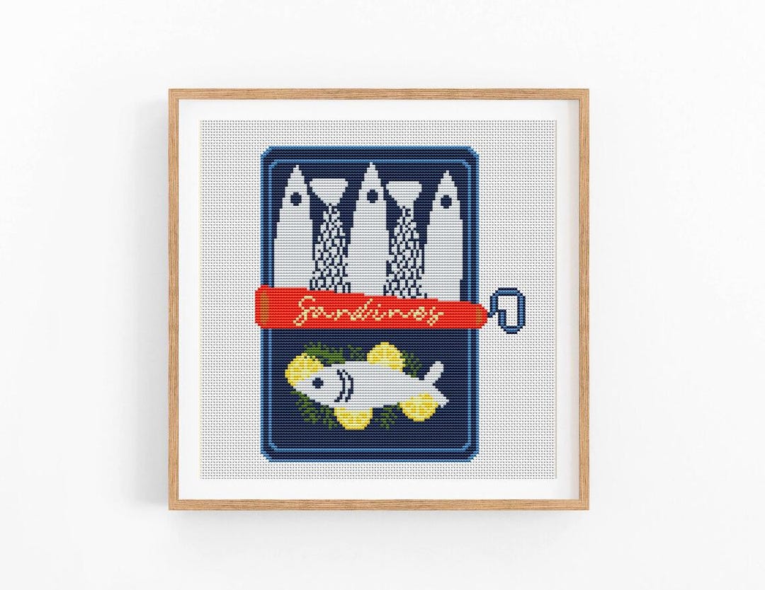 Sardines Can Cross Stitch Pattern, Sardine Food Art, Fish Can Cross ...