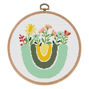 Cross Stitch Patterns, Set of 6, Rainbow, Flowers, Modern X-stitch ...
