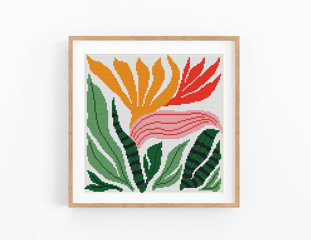 Cross Stitch Pattern Modern Floral Abstract, Love, Tropical, Easy X ...