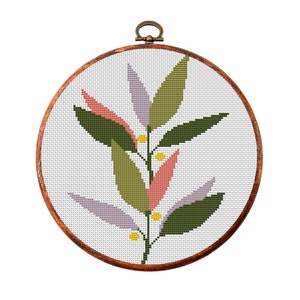 Modern Plants. Botanical Cross Stitch Pattern. Hoop Art. Abstract ...