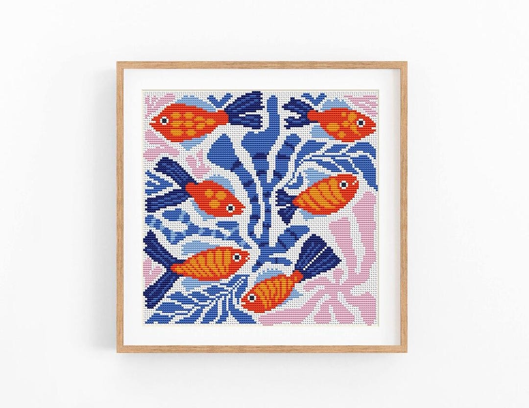Cross Stitch Pattern Modern Ocean Abstract, Modern Sea, Fish, Water ...