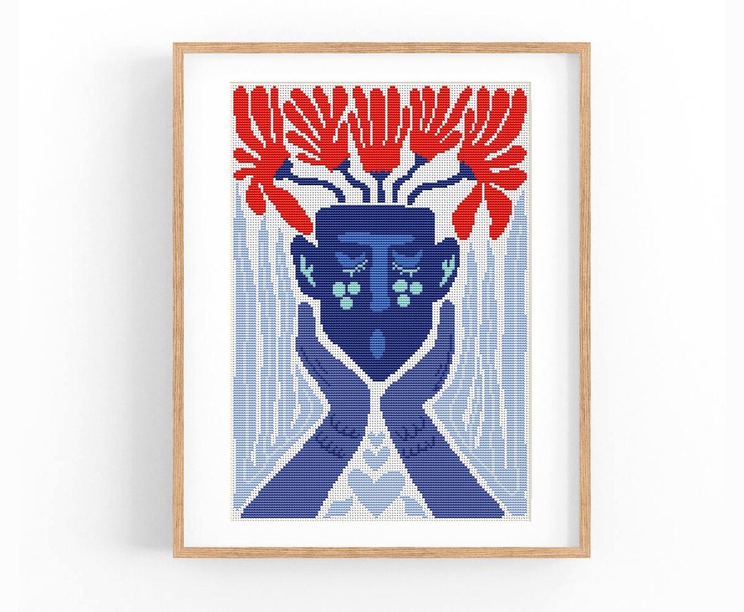 Abstract Portrait Cross Stitch Pattern, Modern X-stitch Pattern, Boho ...