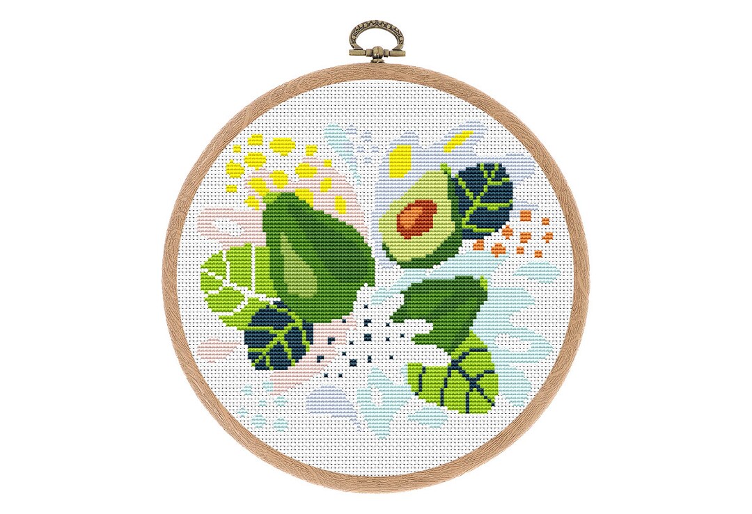 Avocado. Modern Cross Stitch Pattern. Hoop Art. Kitchen Pattern. Fruit ...