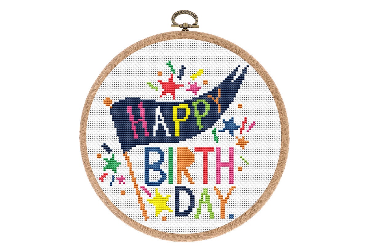 Cross Stitch Pattern Happy Birthday. Modern Hoop Art. PDF Embroidery ...