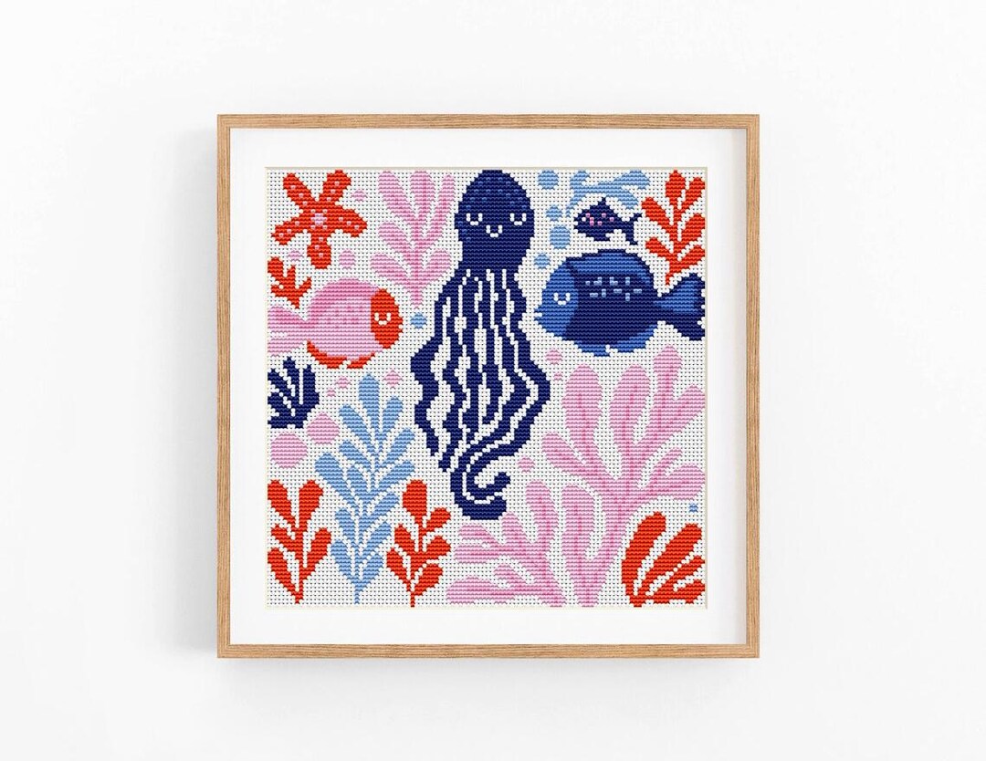 Cross Stitch Pattern, Fish, Sea, Ocean, Water Cute Fish, Counted Cross ...
