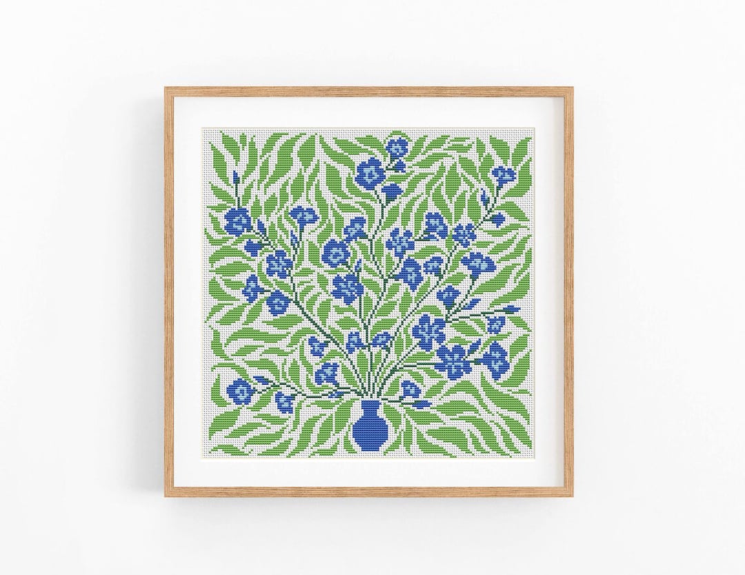Cross Stitch Pattern Modern Floral Abstract, Periwinkle Flowers, X ...