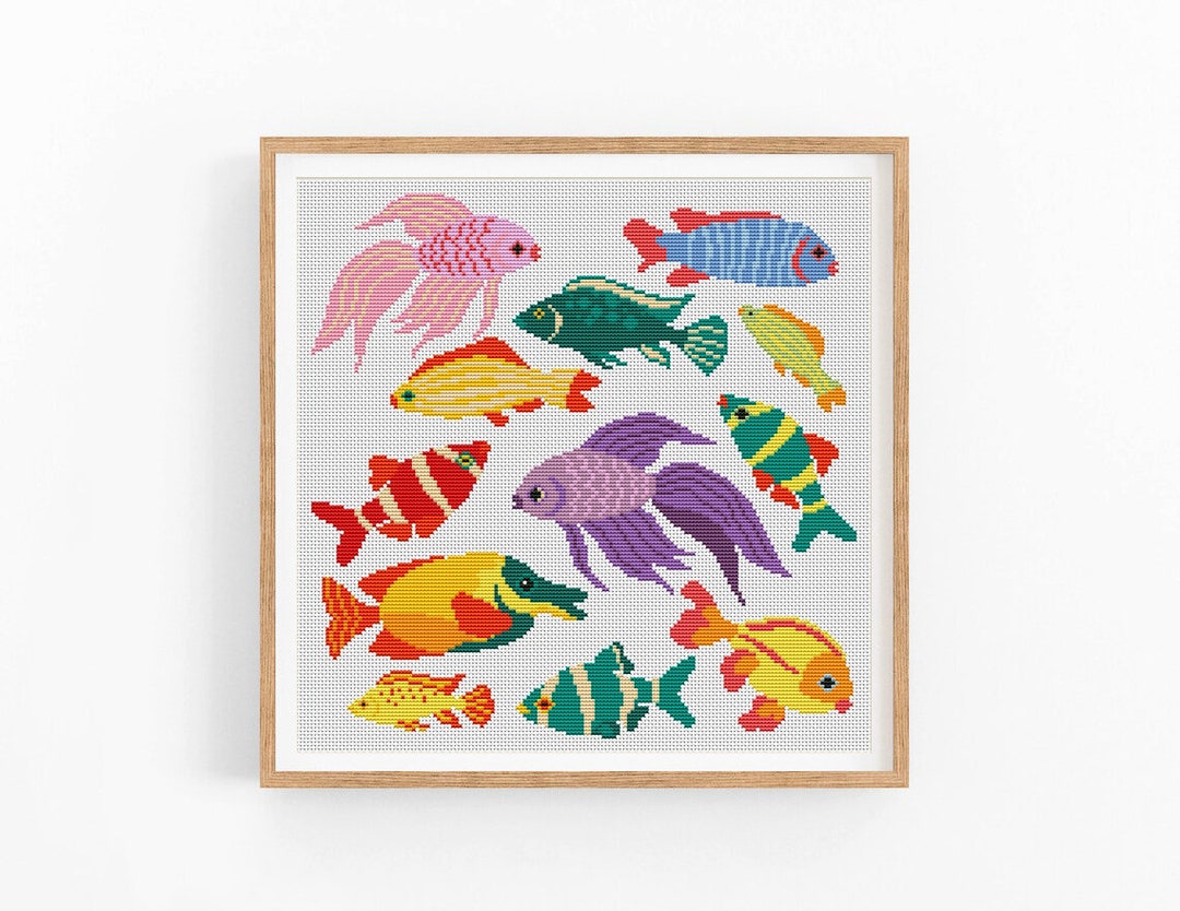 Cross Stitch Pattern, Fish, Sea, Osean, Cute Fish, Counted Cross Stitch ...