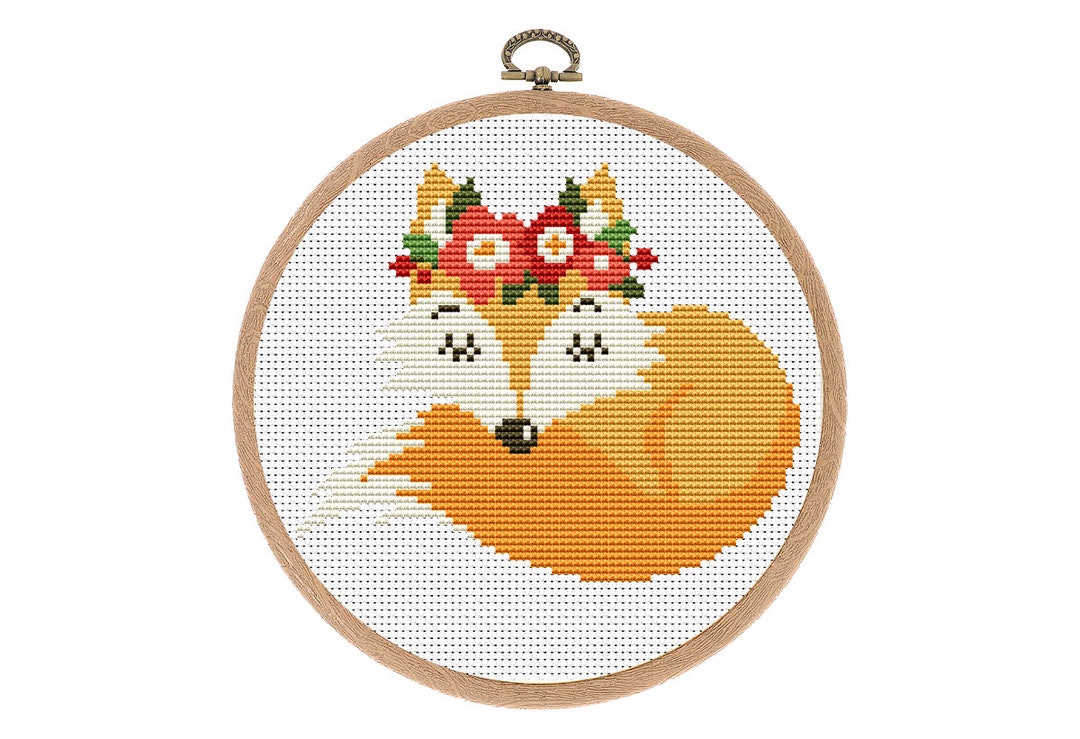 Cross Stitch Pattern, Modern, Cute Fox, Flowers Counted Cross Stitch ...