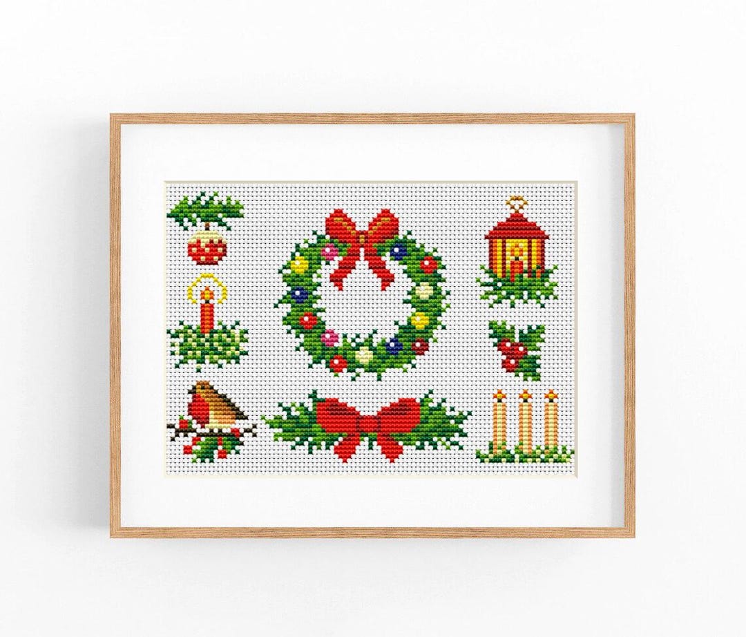8 Mini Cross Stitch Patterns, Merry Christmas Modern X-stitch Pattern ...