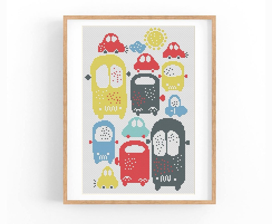Cross Stitch Pattern, Modern, Nursery Street, Cars, Easy Counted Cross ...