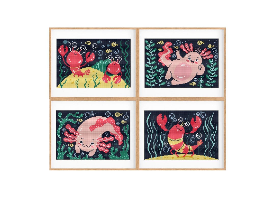 Set of 4 Modern Sea Cross Stitch Patterns, Abstract Ocean Cross Stitch ...