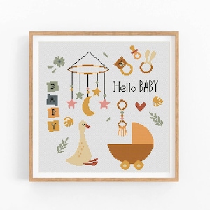 Cross Stitch Pattern, Modern, Nursery Welcome Baby, Easy Counted Cross ...