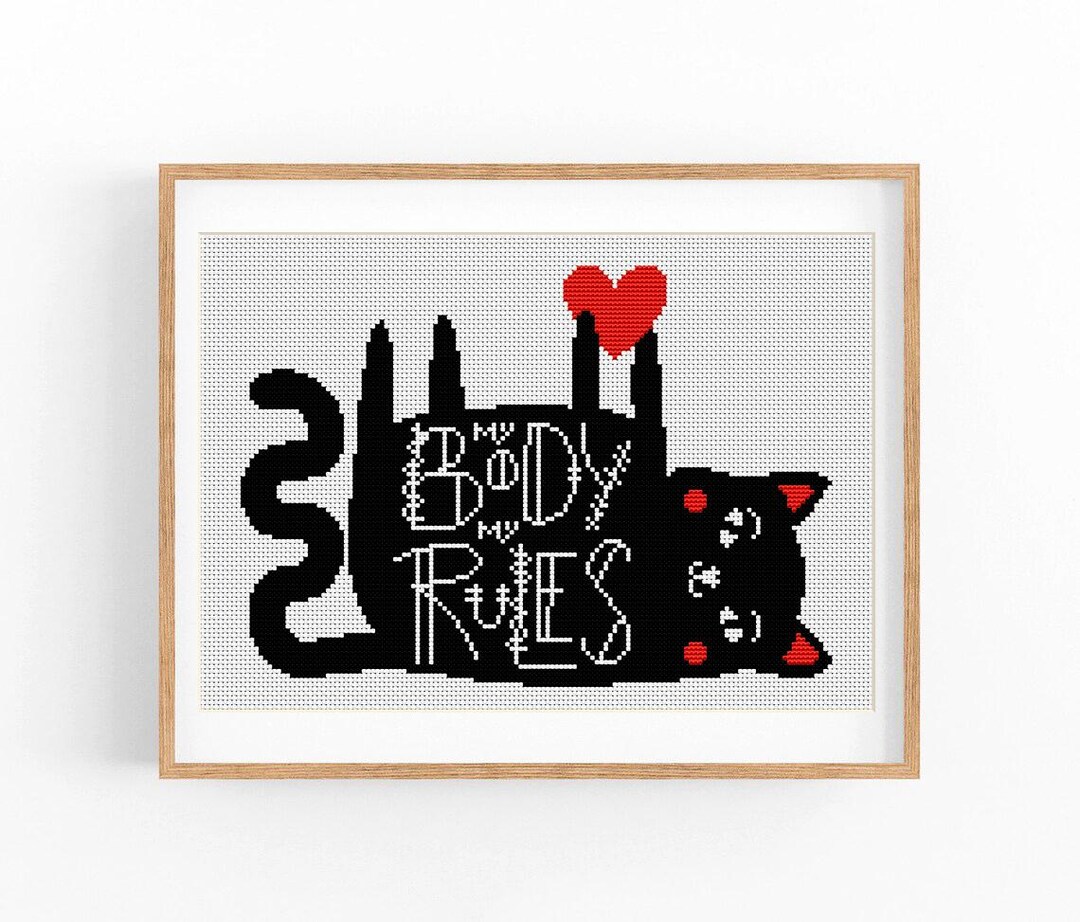 Black Cat. Modern Cross Stitch Pattern. My Body My Rules. Counted Cross ...
