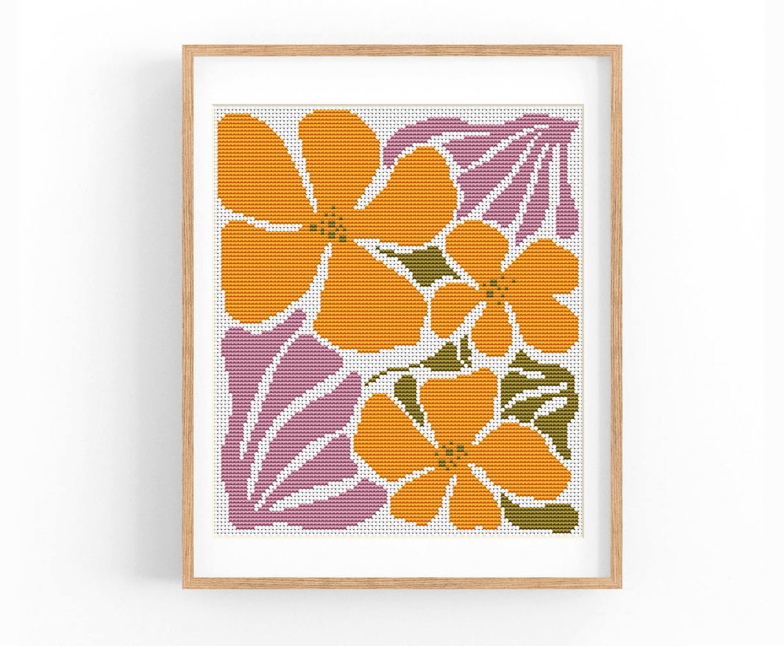 Set of 3 Modern Boho Cross Stitch Patterns, Abstract Portrait Cross ...