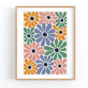 Cross Stitch Pattern Modern Flowers. Floral Nursery PDF Embroidery Design. Funny Cross Stitch ...