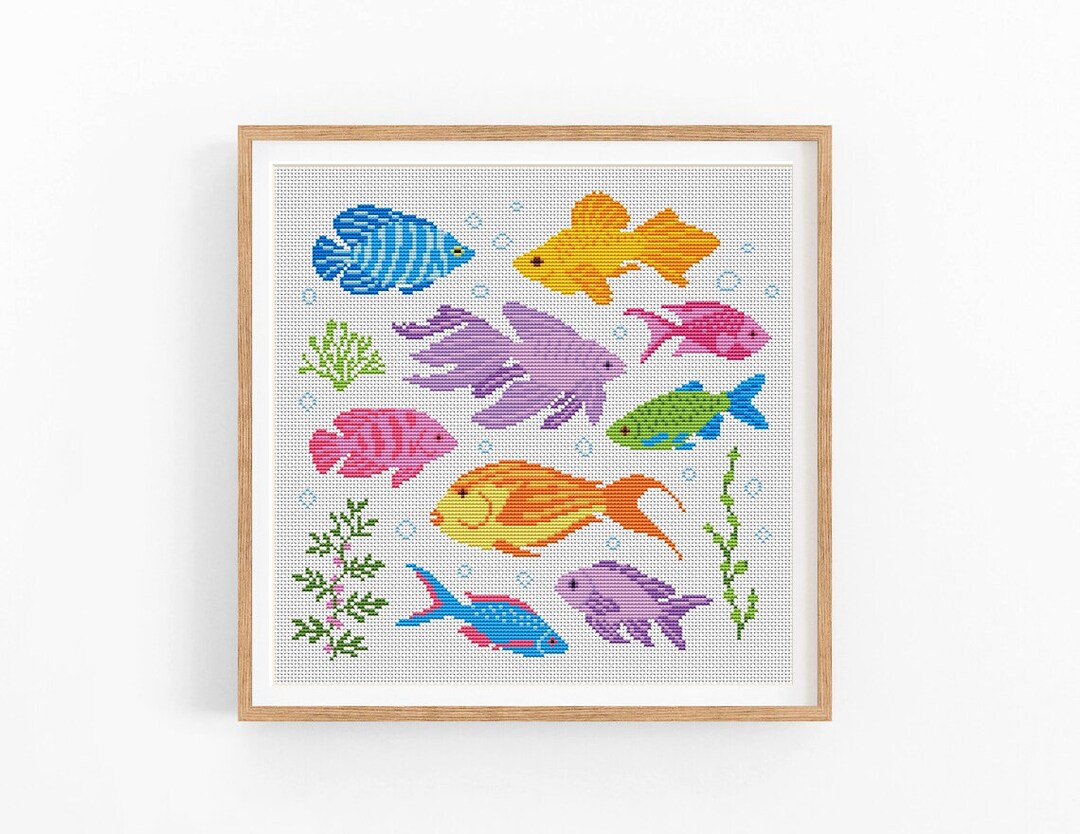Cross Stitch Pattern, Fish, Sea, Osean, Cute Fish, Counted Cross Stitch ...