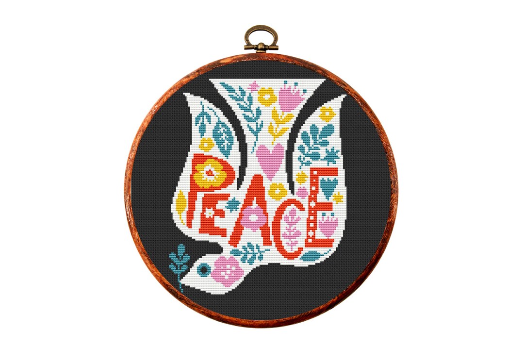 Peace Cross Stitch Pattern, No War, Dove, Modern Abstract, X-stitch ...