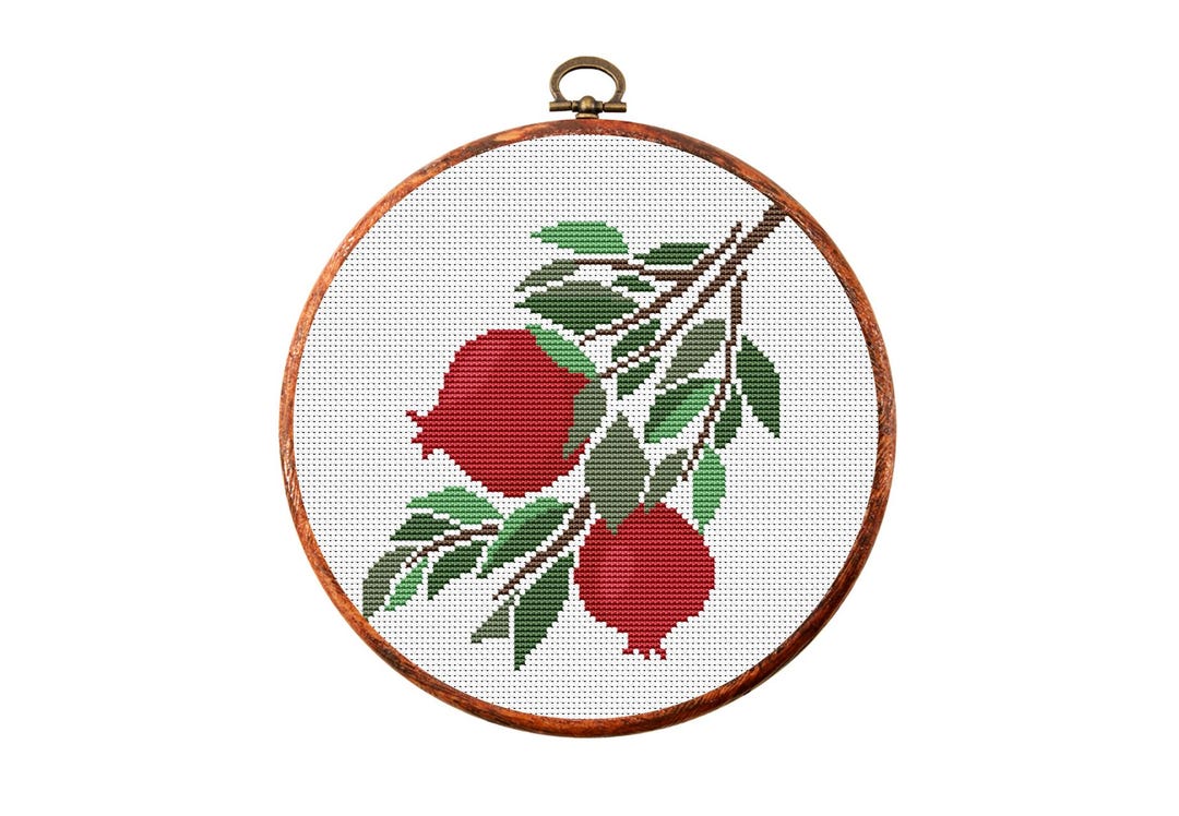Pomegranate on a Branch. Modern Cross Stitch Pattern. Hoop Art. Kitchen ...