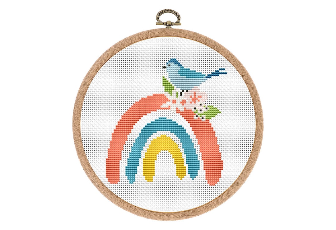 Rainbow Cross Stitch Pattern, Modern, Bird, Boho Rainbow, Flower ...