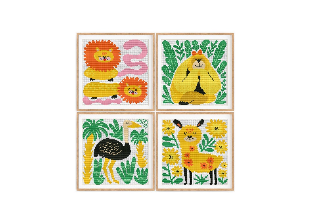 Set of 4 Modern Boho Cross Stitch Patterns, Easy Abstract Floral Cross ...