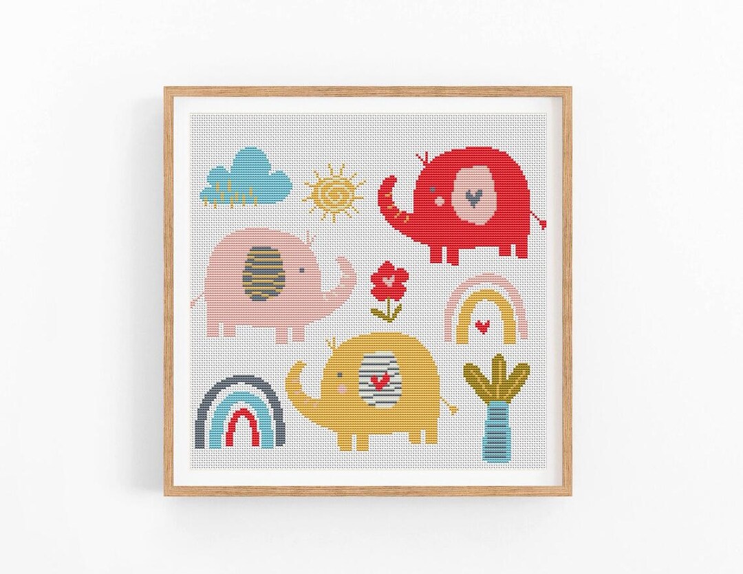 Cross Stitch Pattern, Cute Animal, Rainbow, Elephant Counted Cross ...