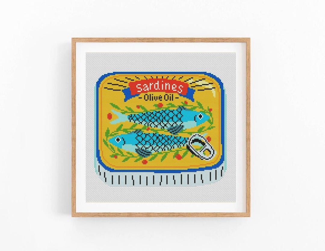 Sardines Can Cross Stitch Pattern, Sardine Food Art, Fish Can Cross ...