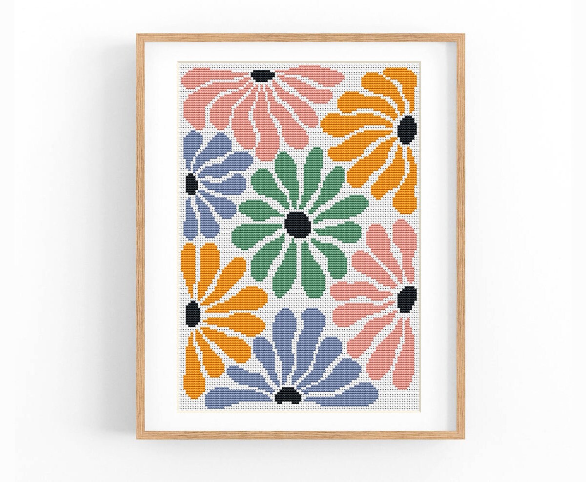Set of 3 Modern Boho Cross Stitch Patterns, Abstract Portrait Cross ...