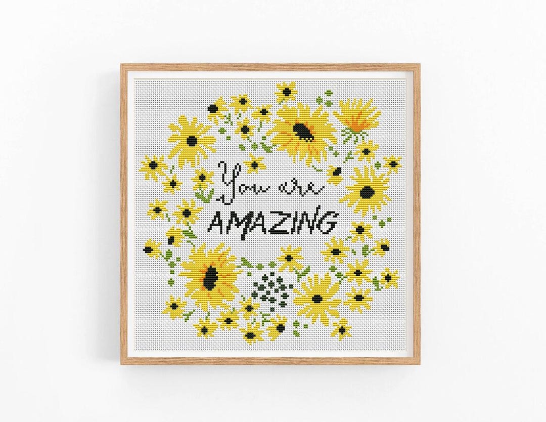 You Are Amazing Floral Cross Stitch Pattern, Modern Flowers, Easy X ...