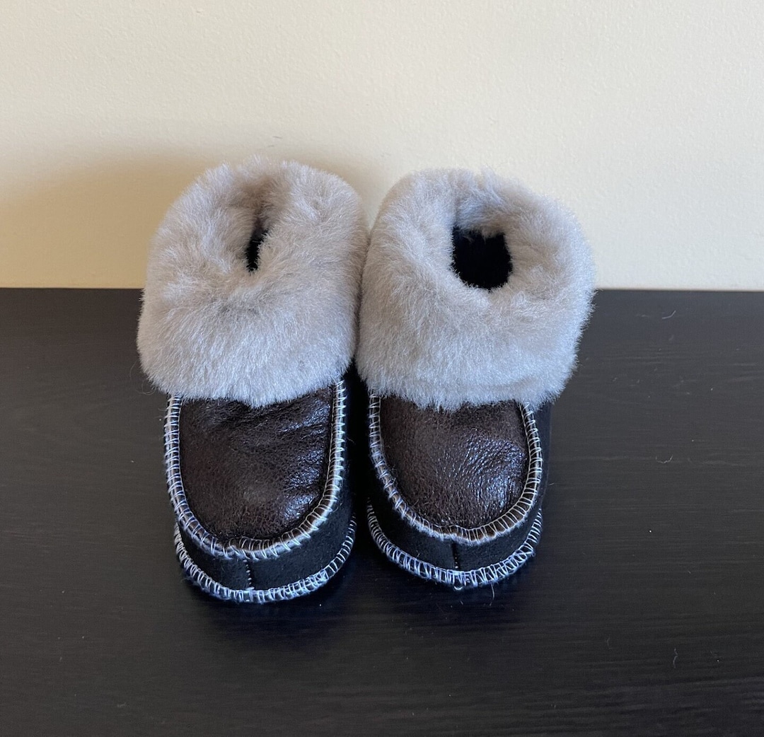 Sheepskin Baby Slippers, Infant Winter Boots, Leather Moccasins, Baby ...