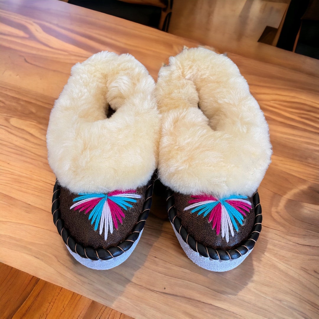 Women's Handmade Sheepskin Slippers, Polish Leather Slippers ...