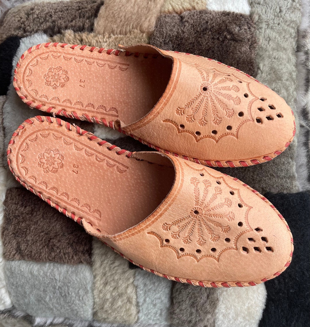 Women's Handmade Leather Slippers, Polish Traditional Leather Slippers ...
