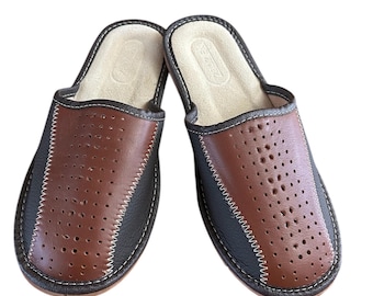 VIP Embroidered Gift: Stylish Men's Handmade Leather Slippers ...