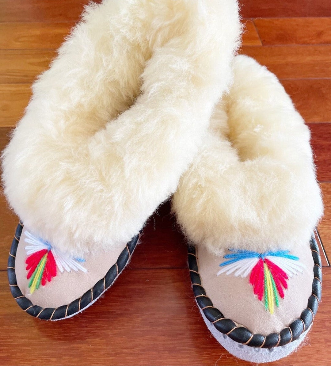 Women's Handmade Sheepskin Slippers, Polish Leather Slippers ...