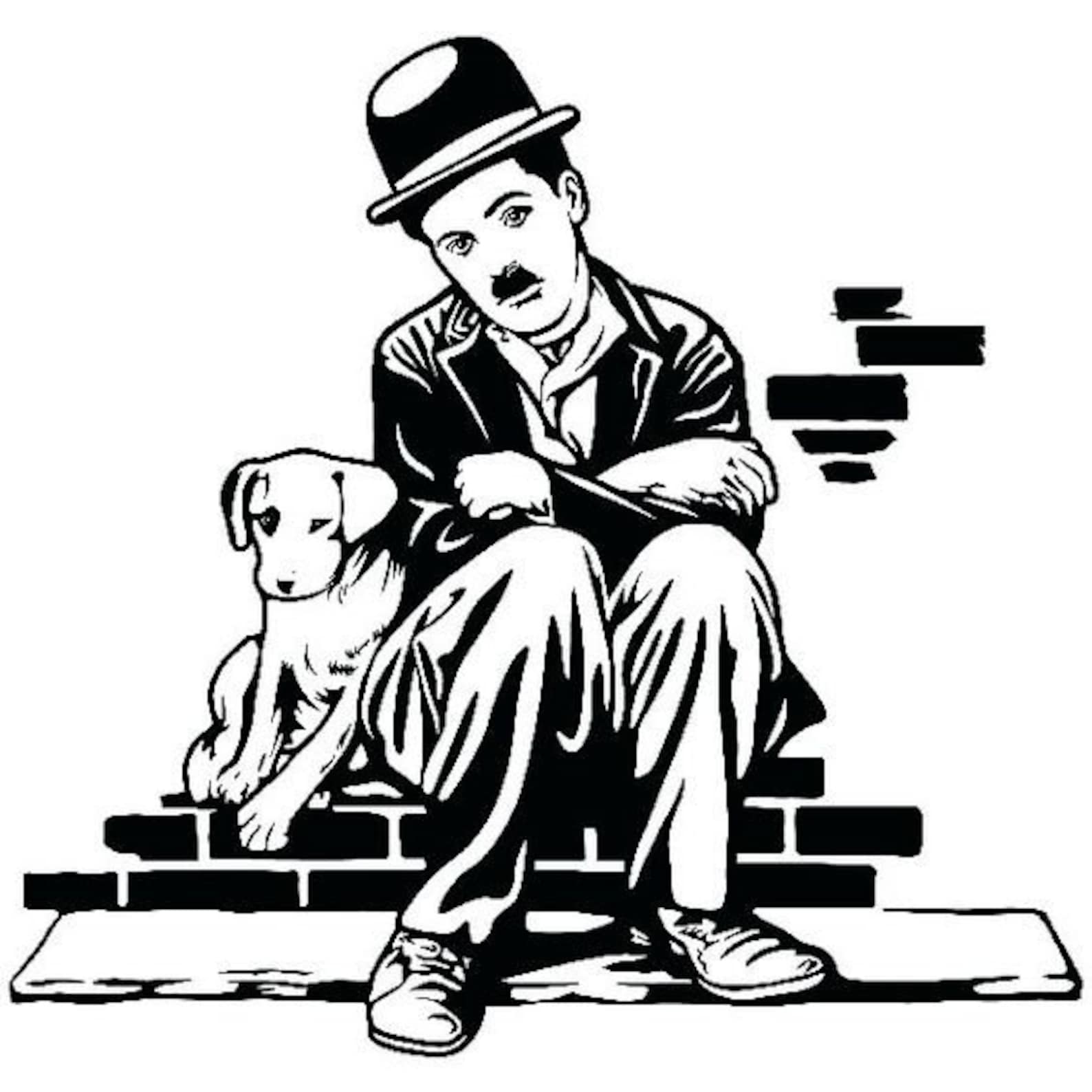 Charlie Chaplin Charlot With Dog Silhouette Design Vector Art Stencil ...