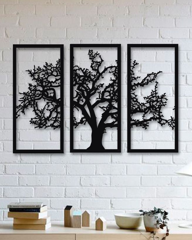 Laser Cut Tree Wall Decor 3 Panels SVG File - Etsy